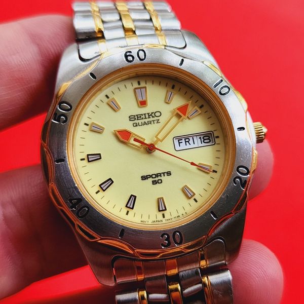 Seiko Glow In The Dark Dial Watch Rare Day Date Bracelet Mens 7N23-7B40 ...