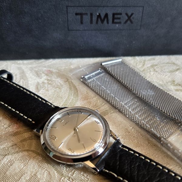 Timex Marlin 34mm Hand Wind Watch 1960s Reissue Silver Dial ...