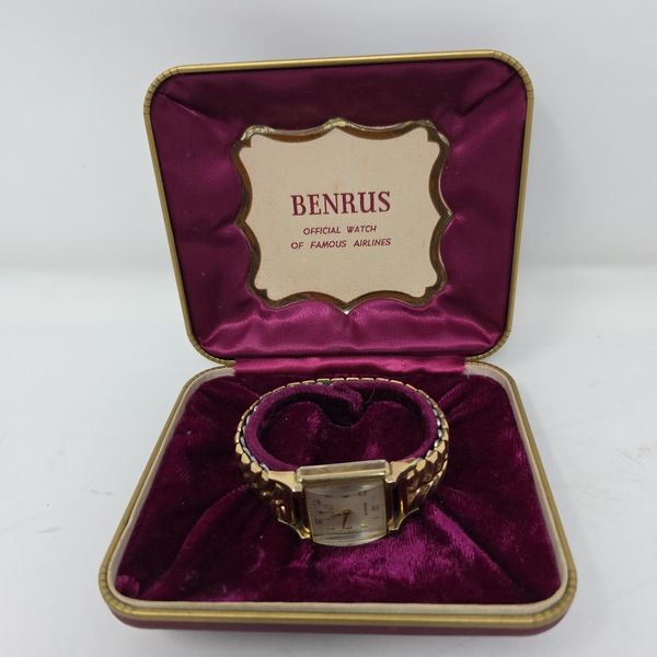 BENRUS 10K ROLLED GOLD PLATED WATCH W/ STRETCHABLE BAND, CASE ...