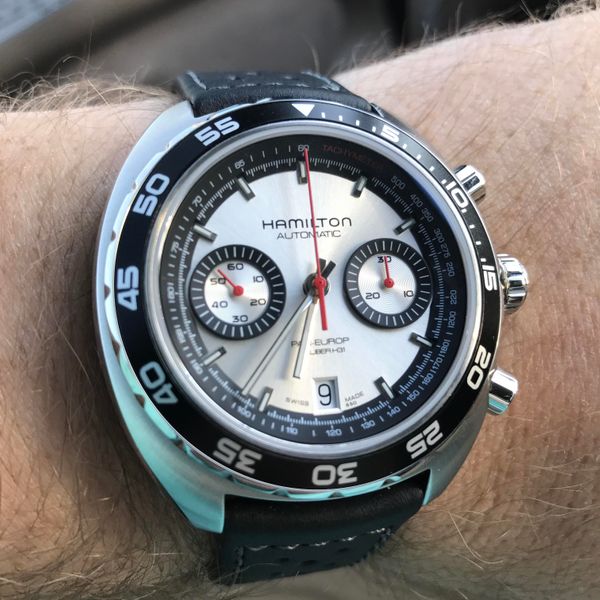 SOLD: Hamilton Pan Europ Chronograph Silver Dial w/ box & papers ...