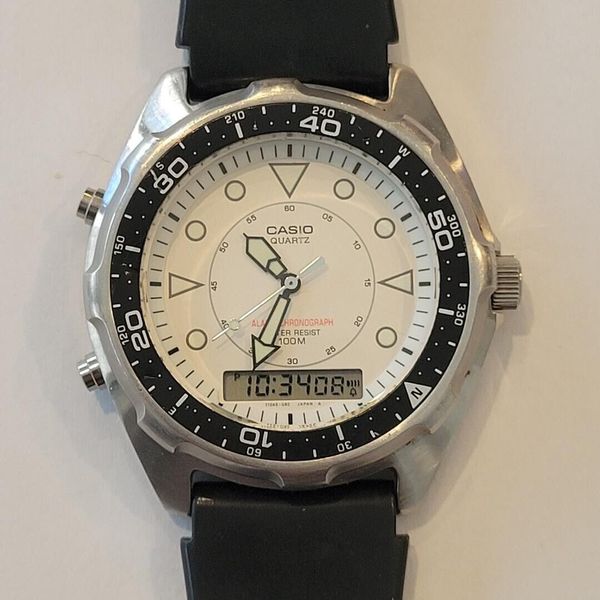 Vintage Casio Mens Diver White Dial Alarm Chronograph, 100M Date AMW ...