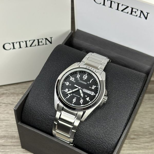 NEWâ DAY DATEâ Citizen Eco-Drive Black Number Dial Silver Men's Watch ...