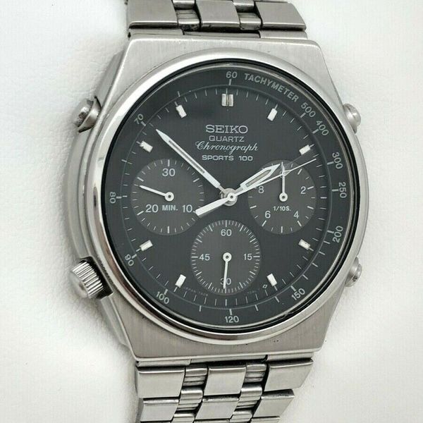 Vintage 1980's Seiko Sports 100 Chronograph 7A28-7070 Steel Bracelet ...