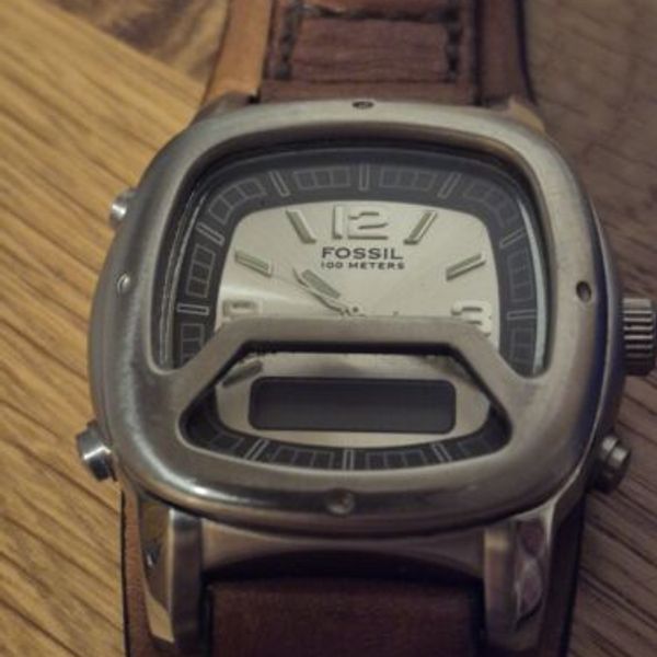 Fossil Watch Men 42mm Dial Silver Tone Analog Digital BQ9232 ...