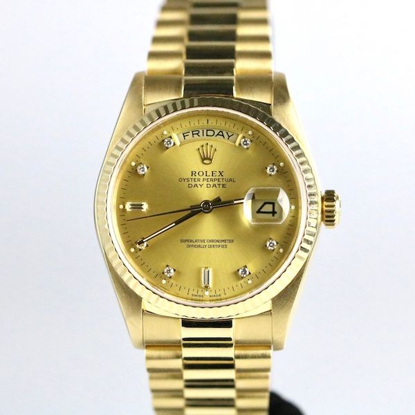 FS: 1987 Rolex 18038 Daydate 36mm 18K Yellow Gold Factory Diamond Dial ...