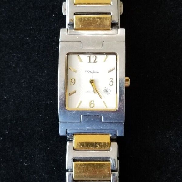Fossil Arkitekt FS-2909 Two Tone SS Date Watch 7" Max Size New Battery ...