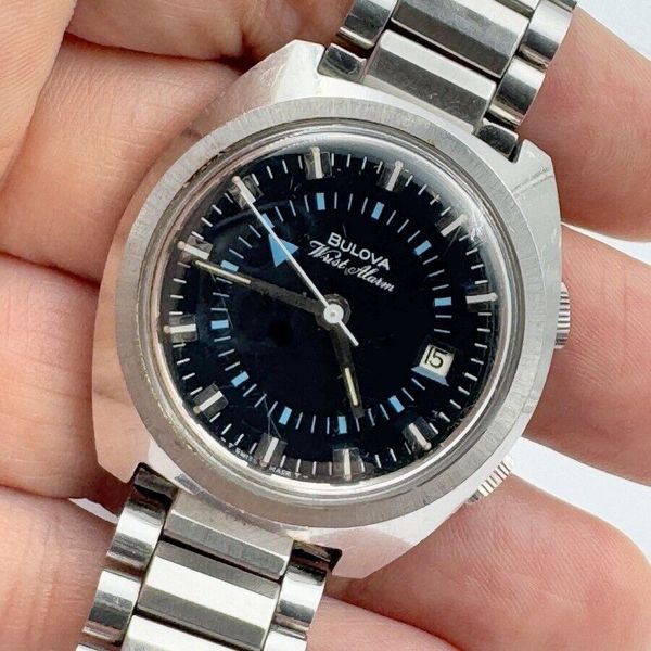 Rare 1960's Bulova Wrist Alarm 37mm Stainless Original Blue Dial ALL ...