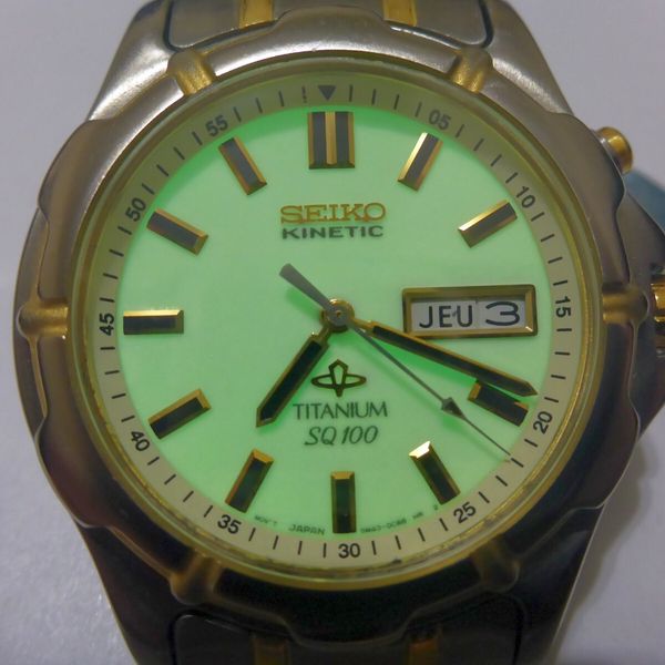 SEIKO KINETIC TITANIUM SKJ072P1â SQ 100 LUMIBRITE DIAL 5M43 WATCH NEW ...