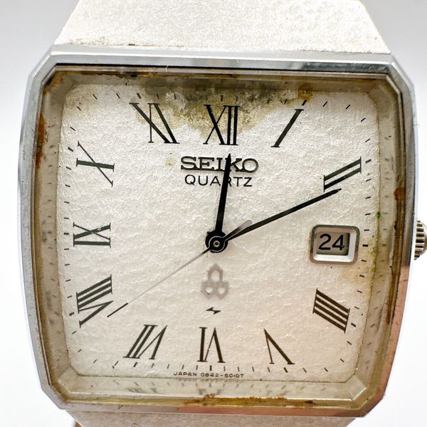 SEIKO QUARTZ Mens watch Vintage Japan made DAY Silver 0842-5010 SQUARE ...