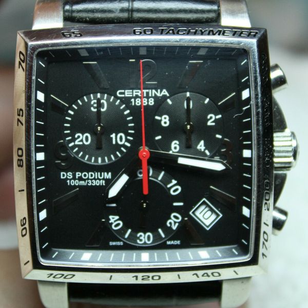 CERTINA DS PODIUM SQUARE 38mm black dial chronograph on Leather ...