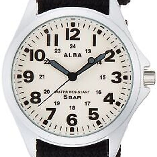 SEIKO ALBA AQPK401 Military Field Watch Quartz White Full-Lume dial ...