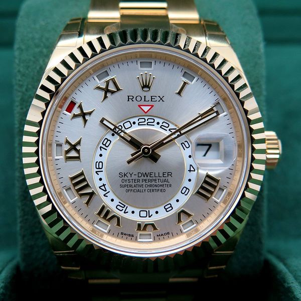 FS: NIB Rolex 326938 18K YELLOW GOLD SKYDWELLER-SILVER ROMAN DIAL ...