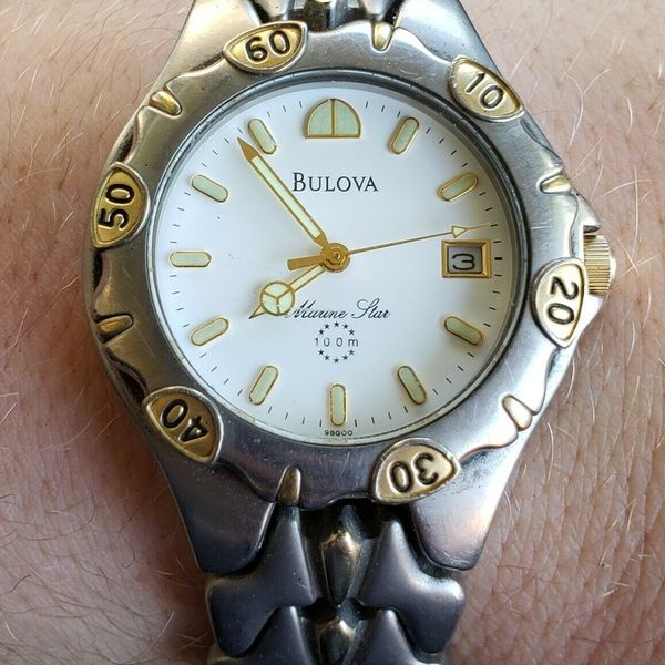 Vtg Bulova Marine Star 100M Titanium Mens Watch Quartz New Battery ...