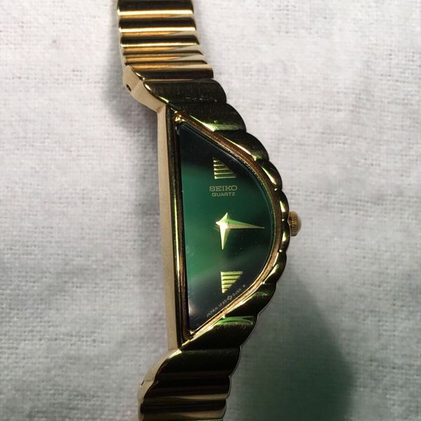Rare Seiko 1F20 5D59 Ladies Vintage Half Moon Gold Plated Wrist Watch, running | WatchCharts ...