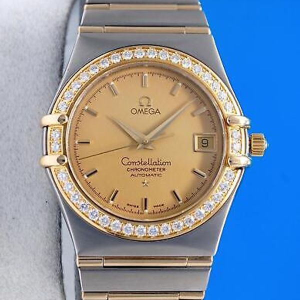 Mens Omega Constellation 18K Gold Chronometer Watch - Diamond Bezel ...