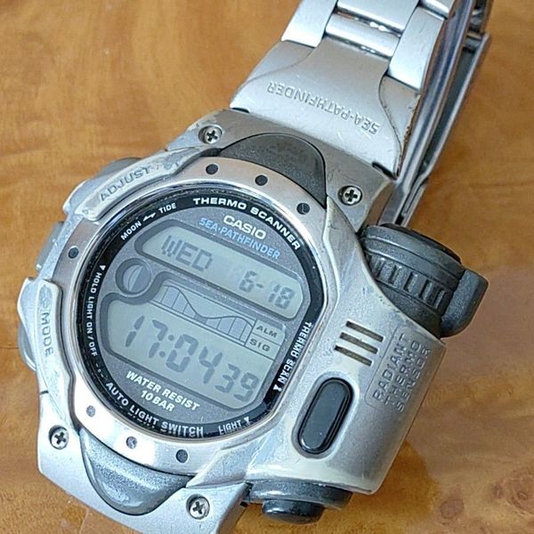 Vintage Casio Sea Pathfinder SPF-10 Triple Sensor Stainless Band Watch ...