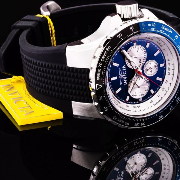 Rare Invicta Aviator Men Chrono Blue Dial Silver Case Pepsi Bezel 50mm ...