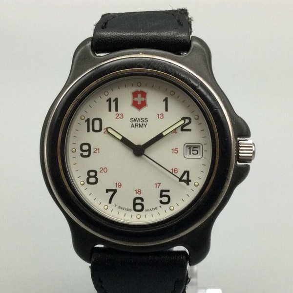 Vintage Swiss Army Watch Men 38mm Swiss Made Black Enamel Bezel Date ...