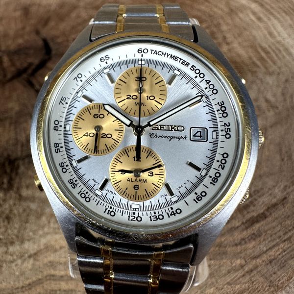 Seiko 7T32-7C60 Alarm Chronograph Two Tone Mens Watch - Working - READ | WatchCharts Marketplace