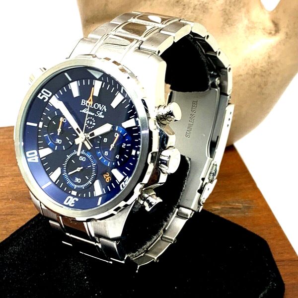Bulova Men's Watch 96B256 Marine Star Blue Dial Chronograph Stainless ...