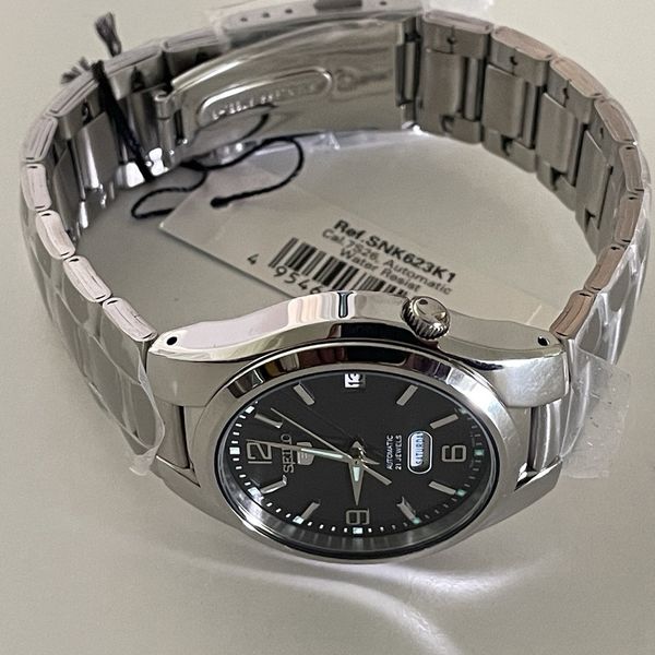 Seiko 5 Black Dial Silver Stainless Steel Band Automatic SNK623K1 Men's ...