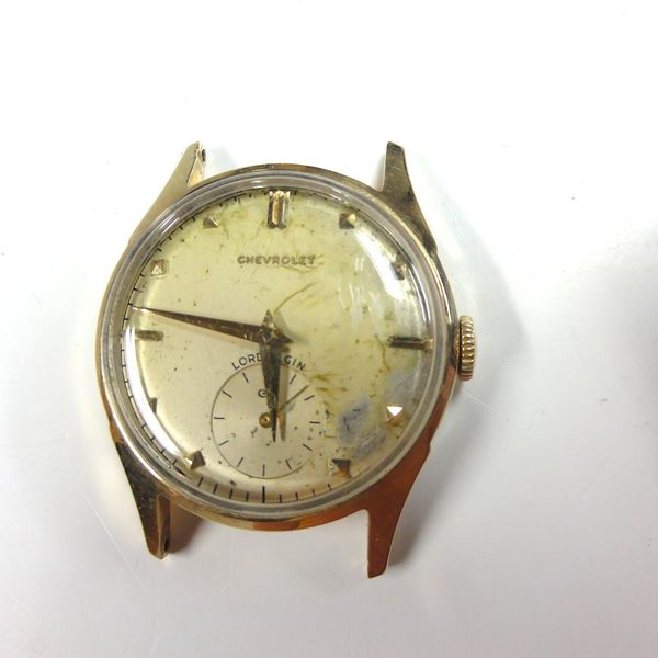 VINTAGE LORD ELGIN 14K GOLD MENS CHEVROLET RETIREMENT WATCH RUNS AS IS ...