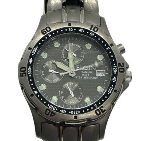 Elgin Men's Quartz Watch FM121 Chronograph Alarm Month Date Titanium ...