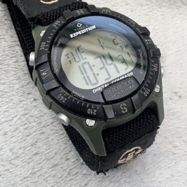 timex Expedition indiglo mens watch Digital Compass Green Retro Unisex ...