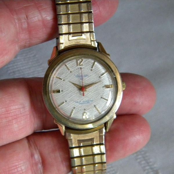 Vtg Mens Gents Wristwatch~WALTHAM 65~Automatic~10K Gold Fill~Linen Dial ...
