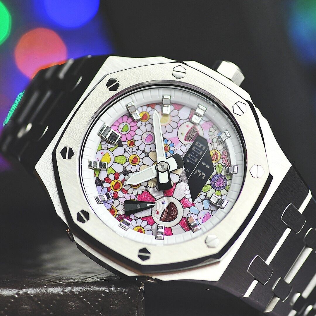 Casi-oak Sunshine GA-2100-1ADR-M4 Men Silver Casio Mod Custom Watch ...