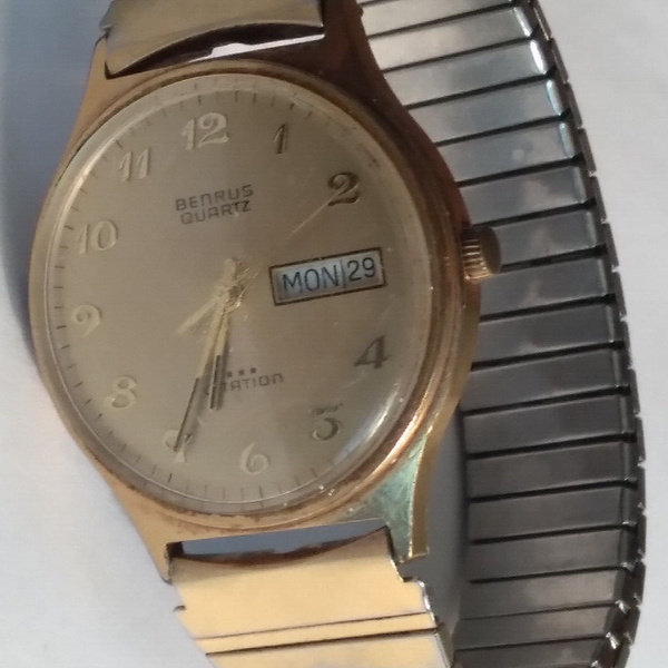 Vintage Benrus Citation Gold Tone Watch with Day/Date, Second Hand and ...