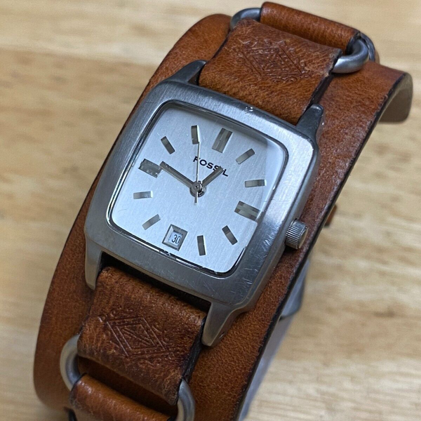 Fossil JR-8317 Lady 50m Silver Leather Bund Band Analog Quartz Watch ...