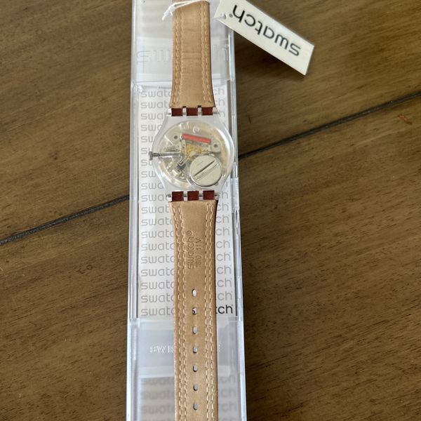 Swatch Windy Dune Blue Dial Brown Leather Watch GE 709. Pre Owned With ...
