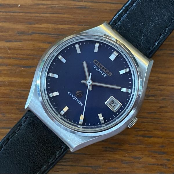 Citizen Crystron 8603a 7J Quartz Vintage Menâ s Watch Blue Dial Working ...