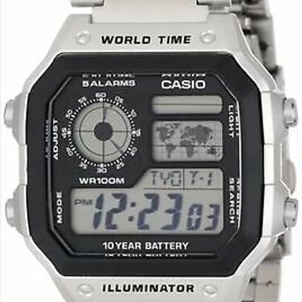 Casio AE-1200WHD-1A Digital World Time Stainless Steel Mens Sport Watch AE-1200 | WatchCharts ...