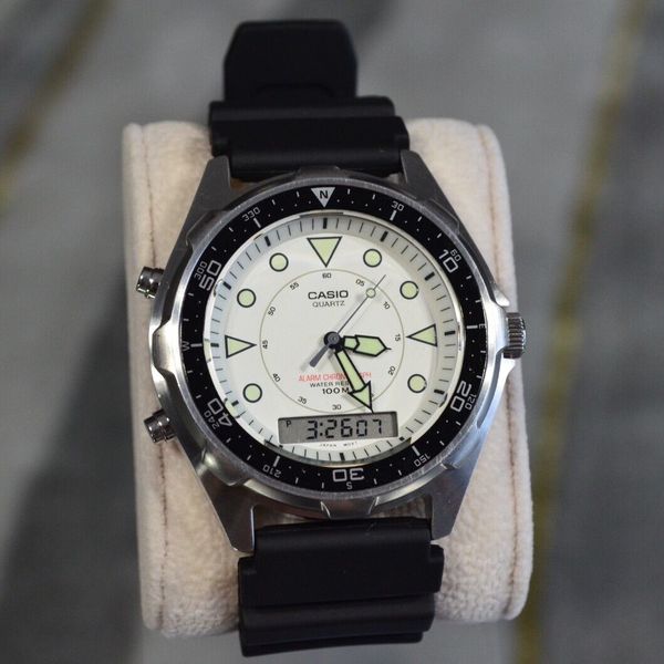 CASIO AMW-320R RARE WHITE DIAL DIVER ANA-DIGI ARNIE VINTAGE WATCH JAPAN ...