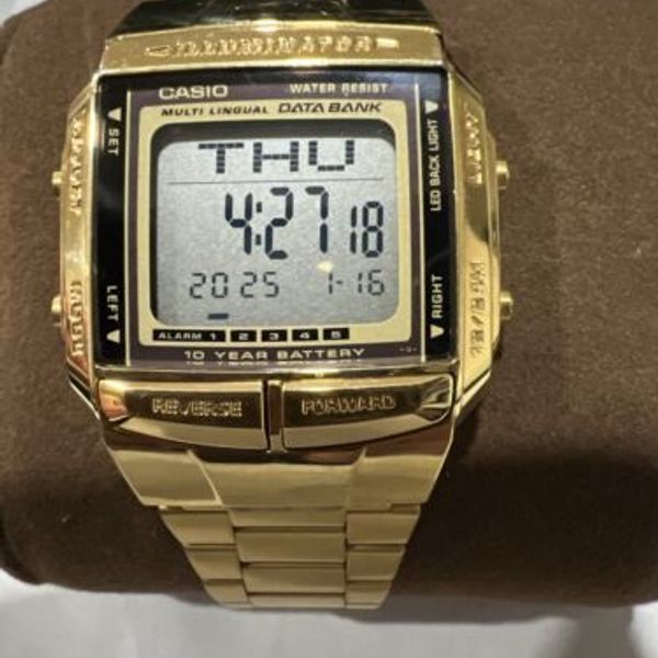 Casio Databank 37.7mm Gold-Tone Resin Case with Stainless Steel Band ...