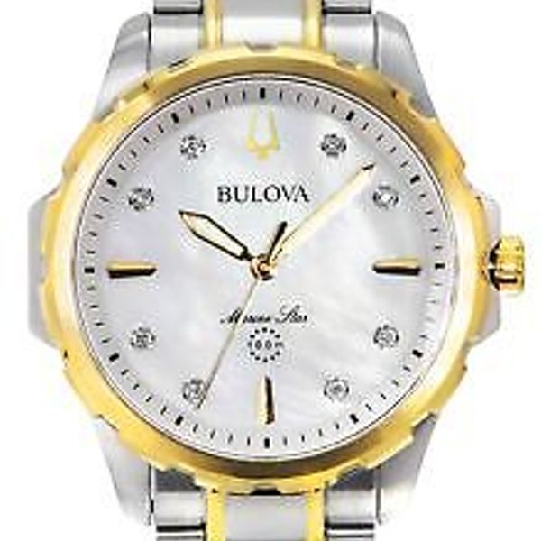 Bulova Marine Star Diamond Accents Mother Of Pearl Dial 98P227 100M ...