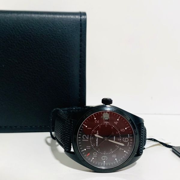 HAMILTON KHAKI FIELD H68401735 BLACK PVD LEATHER SWISS QUARTZ WATCH 40 ...