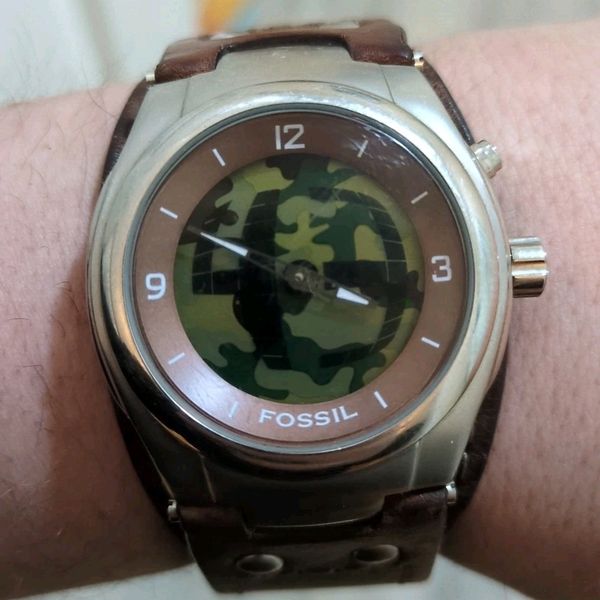 Fossil BIG TIC BG-2143 Leather Camo Mens Watch 2000 Y2K - PARTS ...