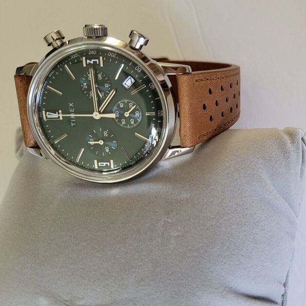 Timex Marlin Chronograph Tachymeter brown leather green dial 40mm ...