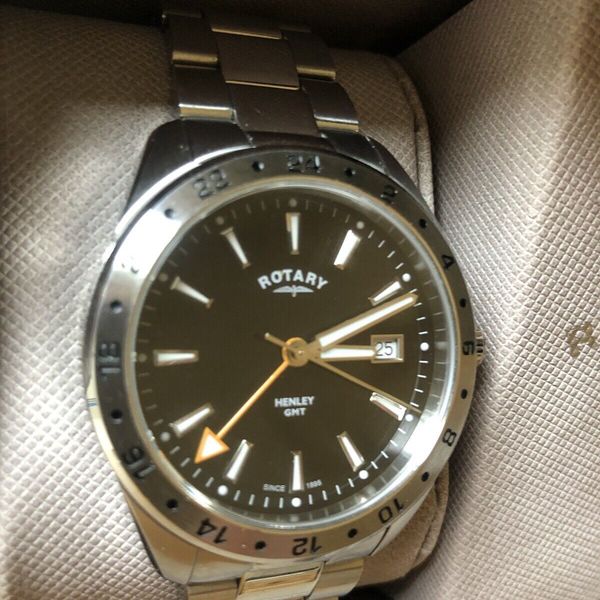 Rotary Henley GMT, Version 1, Sapphire, 100m, Black dial, Bracelet ...