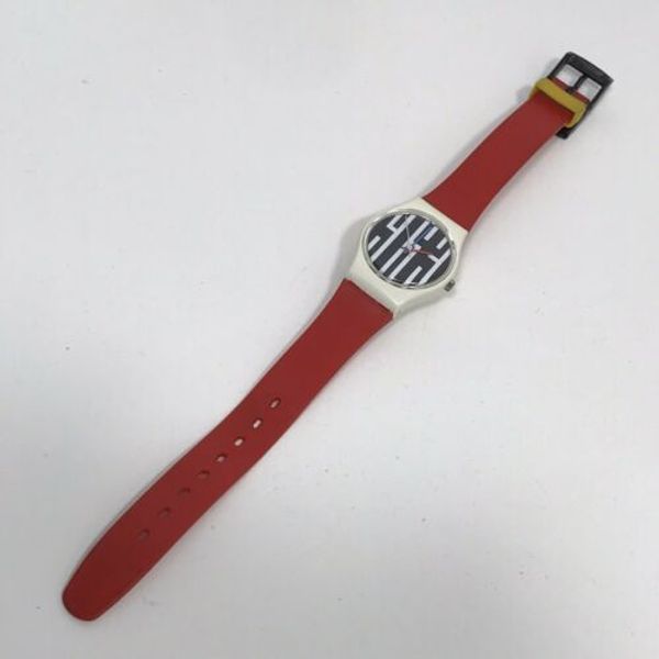 1980s Vintage 963 Graphic Swatch Watch Red Black White 25mm Face Swiss ...