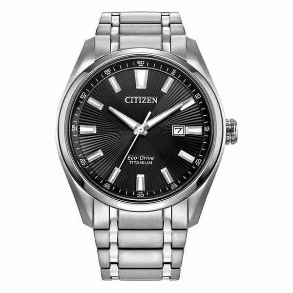 Citizen Eco-Drive AW1248-80E Men's 42mm Titanium Black Dial Date Watch ...
