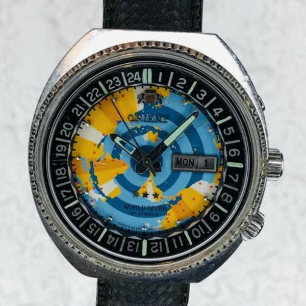 VINTAGE AND RARE ORIENT WORLD DIVER 4694-6227-093 MAP DIAL. ca 1969 ...