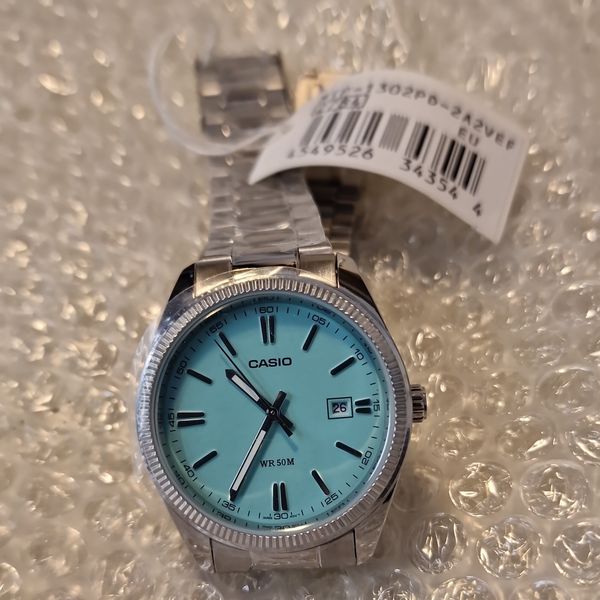 Casio Aqua Blue Dial 44mm Silver Steel Bracelet Watch MTP-1302PD ...