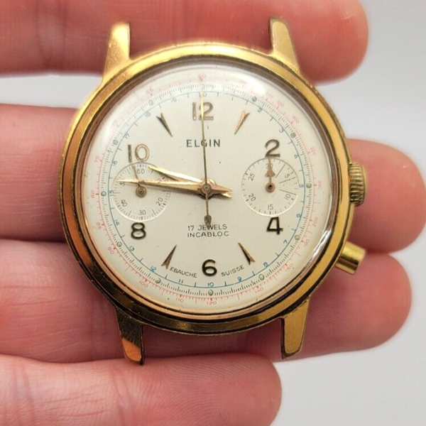 VINTAGE ELGIN CHRONOGRAPH MEN'S WATCH VENUS 188 (WORKS / MISSING PUSHER ...