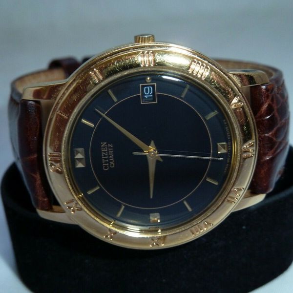 MEN'S CITIZEN QUARTZ WATCH MODEL 5510-K06860 CK GOLD TONE CASE BLACK ...