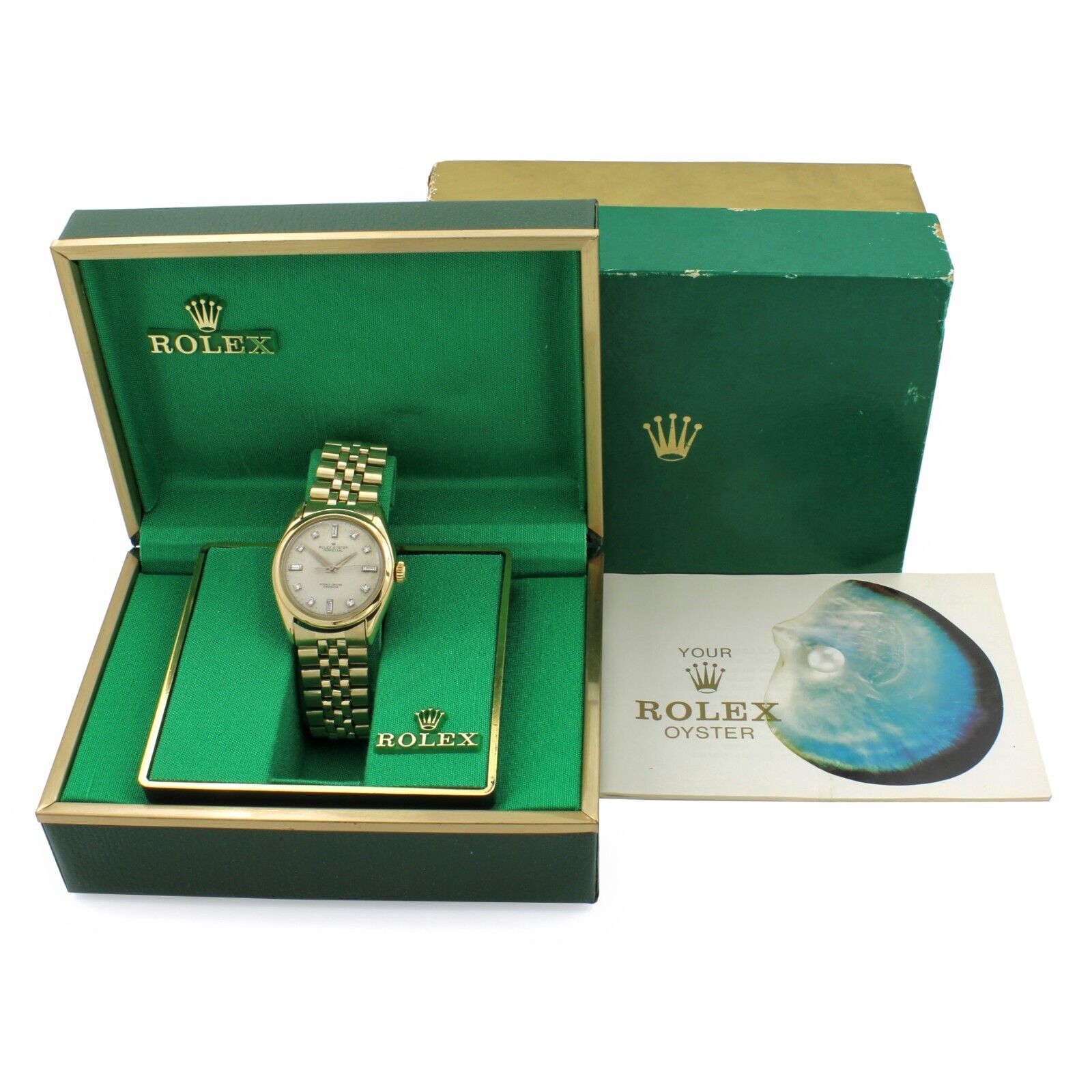 ROLEX 14K GOLD GENTS OYSTER PERPETUAL REF 6084 DIAMOND DIAL 34 MM WITH ...