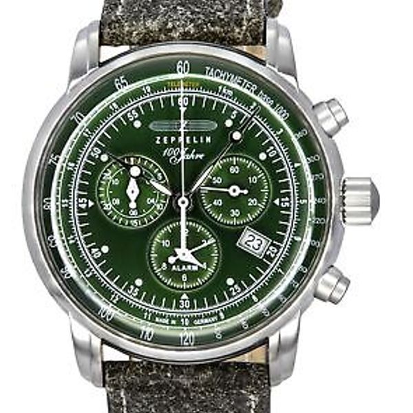 Zeppelin 100 Jahre Chronograph Leather Strap Green Dial Quartz 86804 ...